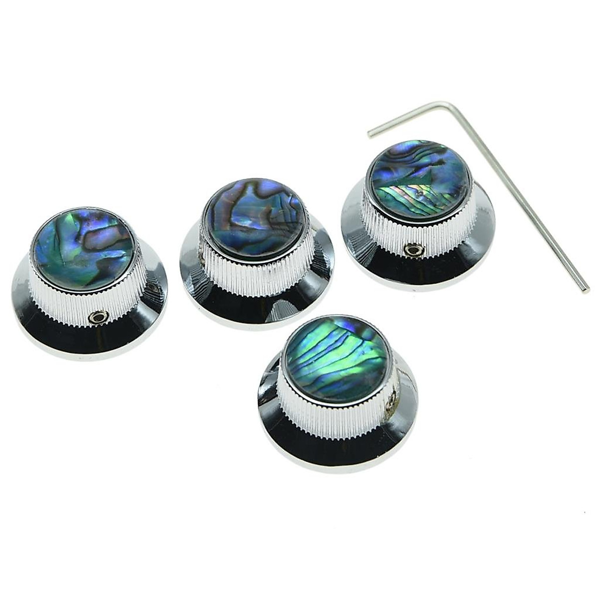 KAISH 4x Abalone Top Chrome LP Top Hat Knobs with Set Screw Metal Bell Knobs for Guitar Bass with 6mm Shaft Pots