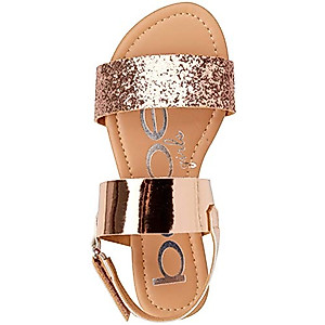 bebe Girls' Sandals - Comfort Sole Open Toe Two Strap Dress Sandals for Little and Big Girls - Fancy Girls Glitter Sandals, Size 2 Little Kid, Rose Gold
