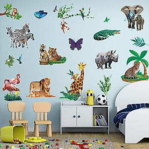 Amaonm Creative Giant Removable Cartoon Zoo Wild Jungle Animals 3D DIY Lion Giraffe Elephant Tree Wall Decals Nursery Decor for Kids Bedroom Living Room Playroom Classroom Hospital Decoration (b)