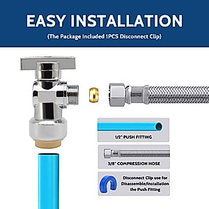PURAGEIR 10 Pack Pushfit Angle Stop Faucet Valve, 1/2" Push-Fit x 3/8" Comp, Quarter Turn 1/2" Nom x 3/8" Compression Shut Off Water Valve, Pex, Copper,Cpvc,Brass