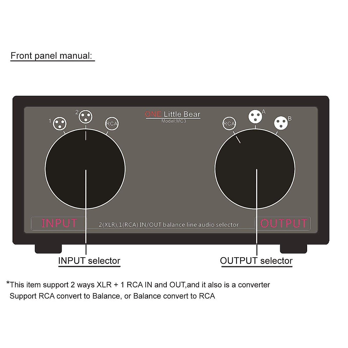 ONE Little Bear MC3 2-IN-2-OUT XLR Balanced/RCA Converter Audio Selector Splitter Box Passive Preamp XLR to RCA Switch