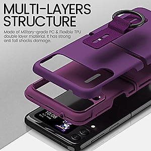 Z Flip 3 Case with Ring Holder Samsung Galaxy Z Flip 3 5G Cover Silicone Slim Dual Layer [ Upgraded ] Protection Shockproof - Purple