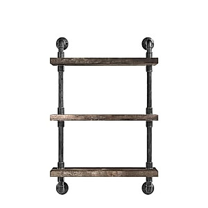 WGX Design for You Industrial Pipe BookcaIndustrial Pipe Bookcase Wall Shelf,Rustic Floating Wood Shelves Shelving (24'')