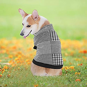 Kigai Black Houndstooth and Plaid Tartan Dog Coat Fleece Warm Windproof Pet Clothes for Snow Cold Weather, Soft Cozy Breathable Dog Winter Jacket for Small Medium large Dogs with Leash Hole Pet Coat(X