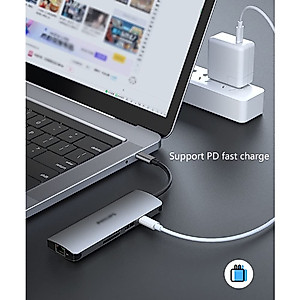 Port Expander USB C Hub 8-in-1 USB C Docking Station with Ethernet, HDMI, 3 USB3.0, SD/TF Card Reader, USB-C PD Compatible USB C Device USB Splitter