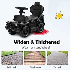 Costzon Push Car for Toddlers, 3 in 1 Mercedes Benz Stroller Sliding Walking Car w/Canopy, Handle, Armrest Guardrail, Underneath Storage, Horn Sound, Foot-to-Floor Ride On Toy for Boys Girls (Black)