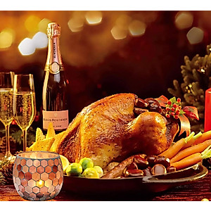 Votive Candle Holder Centerpiece, Mosaic Glass Tealight Holders for Home Decor, Table, Party Decorations, Handmade Gifts for Her, Vase for Potted Plants Bowl, Set of 2 (Shell Hive X 2)