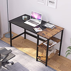 soges 47.2 Inch Home Office Computer Desk, Study Writing Table Desk with with Splice Board, Wooden Study Working Table Desk with 2-Tier Storage Shelf,Modern Laptop PC Table