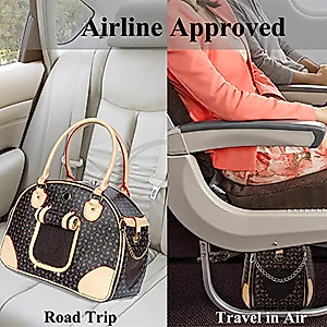 Adriene's Choice Luxury Pet Carrier, Puppy Small Dog Carrier, Cat Carrier Bag, Waterproof Premium PU Leather Carrying Handbag for Outdoor Travel Walking Hiking Shopping…