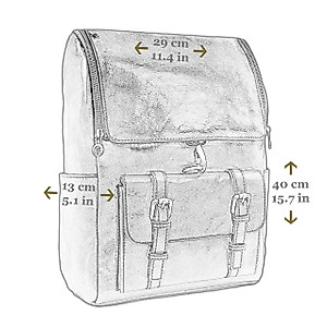 Time Resistance Leather Backpack up to 15in Laptop Brown Travel Book Bag (Black)