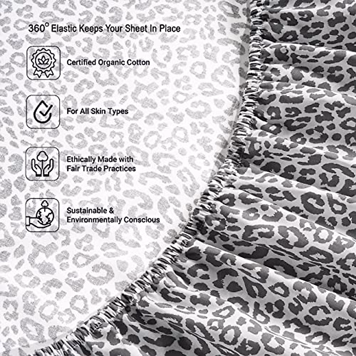 LANE LINEN 100% Organic Cotton Full Sheets Set 4-Piece Pure Percale Long Staple Bedding Breathable Fits Mattress Upto 15" Deep - Cheetah