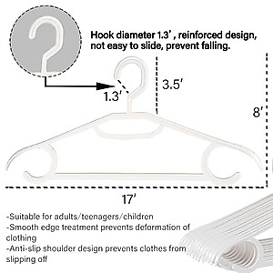 White Plastic Clothes Hangers 20 Pack,Adult Coat Hangers for Closet,Non-Slip Laundry Hangers,Room Essentials Basics Size Ideal for Everyday Use on Coats,Shirts,Pants,Dress,Skirts
