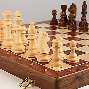 Walnut Chess Set 15'' x 15'' with Felted Game Board Interior for Storage Chess Game for Child & Adult, 2 players
