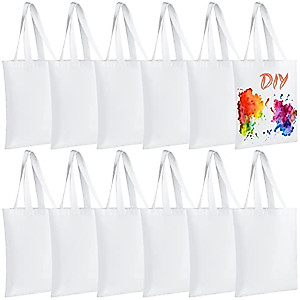 CHENGU 12 Pack Sublimation Tote Bags Blank Canvas Bag Reusable Grocery Bags 15.7x12 Inch Washable Heat Transfer Bag Bulk DIY Craft (White)