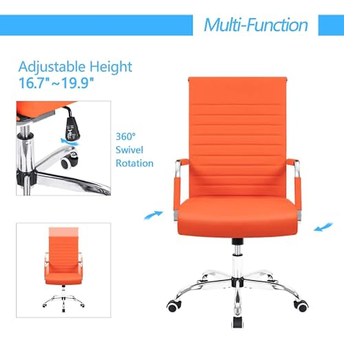 Office Chair,Ergonomic Office Chair Ribbed Office Desk Chair Mid-Back PU Leather Executive Conference Task Chair Adjustable Swivel Chair with Arms Home Office Desk Chair,