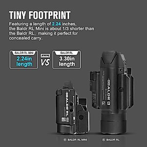 OLIGHT Baldr RL Mini 600 Lumens Compact Rail Mounted Weaponlight with Red Beam and White LED Combo, Magnetic USB Rechargeable Tactical Flashlight with 1913 or GL Rail, Built-in Battery