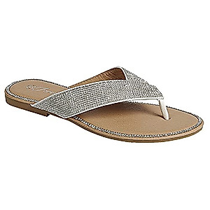 Women Fashion Rhinestones Dazzling Flip-Flops Comfort Slippers Outdoor Sandals White (numeric_8)