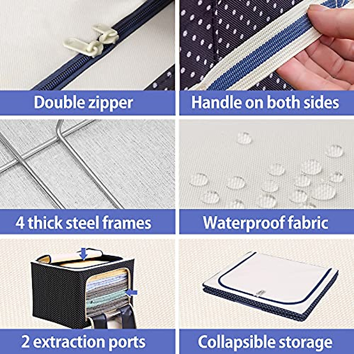 Oxford Cloth Steel Frame Storage Box, 2 Pack 100L Clothes Storage Bags Organizer Container, Extra Large Capacity with Clear Window & Reinforced Carry Handles Fabric for Comforters, Blankets, Quilt,Bedding (100L)