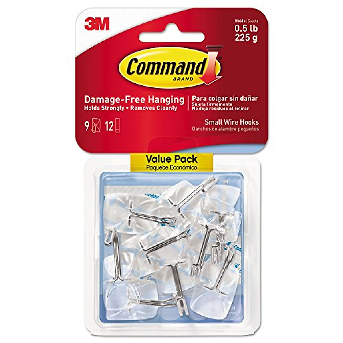 Command 3M 17067Clr9es Clear Hooks & Strips, Plastic/Wire, Small, 9 Hooks W/12 Adhesive Strips/Pack
