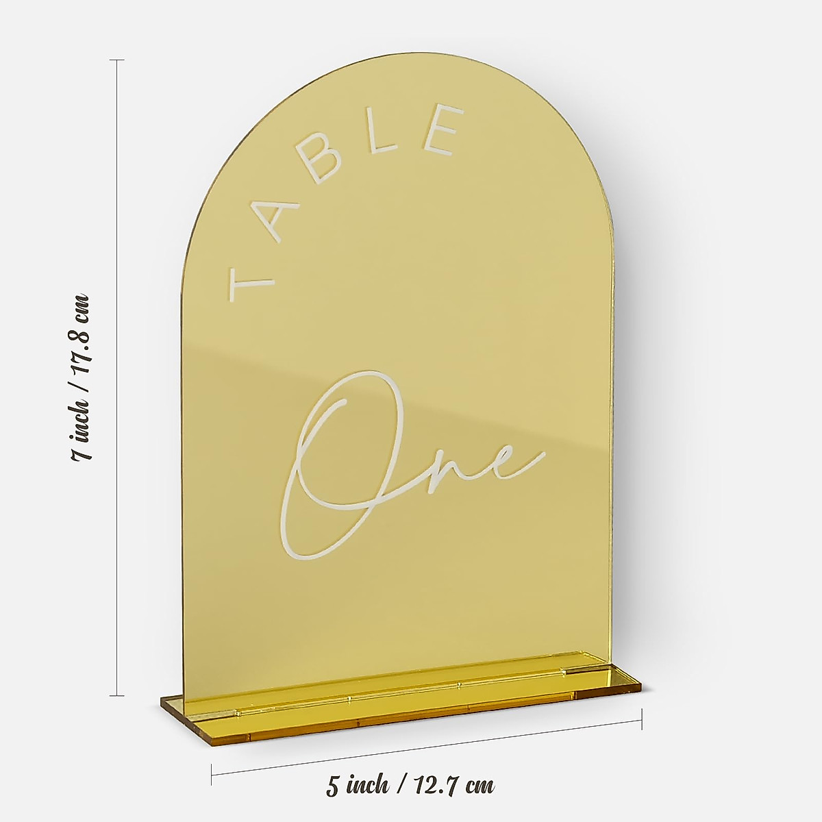 Gold Mirror Arched Wedding Table Numbers with Stands 1-10, 5x7 Inch Acrylic Arch Sign with Holder, Table Number 1-10, 5"x7")