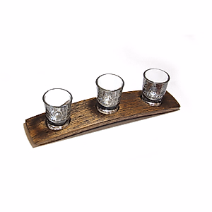 Barrel-Art Barrel Stave 3 Glass Tasting Flight or Serving Tray 2 Oz Glasses Included, Dark Walnut