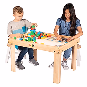 NILO Kids Activity Table Set with 2 Compatible with/Replacement for Detachable Double-Sided Baseplates/Boards/Mats Lego Duplo (N34 Play Table Without Holes, 24x32x20 and 2X Blue Base Plates 12x32)