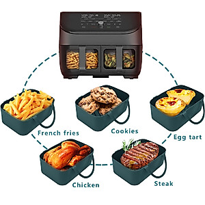 Air Fryer Liner - Ninja Air Fryer 2 Baskets, Reusable Air Fryer Liner for Ninja Foodi Dual DZ201 8QT, Rectangular Air Fryer Silicone Pan for Air Fryer Accessories, Extended Hand Drawer (Dark Green)