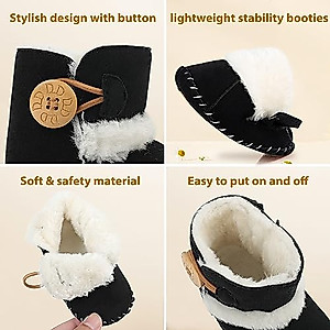 HONGTEYA Baby Snow Boots with Fleece Fur Inner, Baby Girl Booties with Anti Slip Rubber Hard Sole, Toddler Boots Shoes for Boys Girls 0-24 months Warm Winter Infant Newborn Crib Baby Shoes