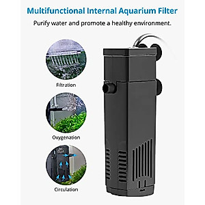 NICREW Aquarium Internal Filter, Submersible Power Filter with Multiple Function for Fish Tanks 2 to 5 Gallon, 40 GPH, 3.5W