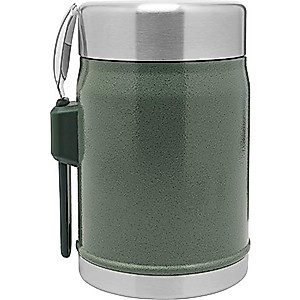 Stanley Classic Legendary Food Jar 0.4L Hammertone Green with Spork – BPA Free Stainless Steel Soup Flask - Keeps Cold or Hot for 7 Hours - Leakproof - Dishwasher Safe