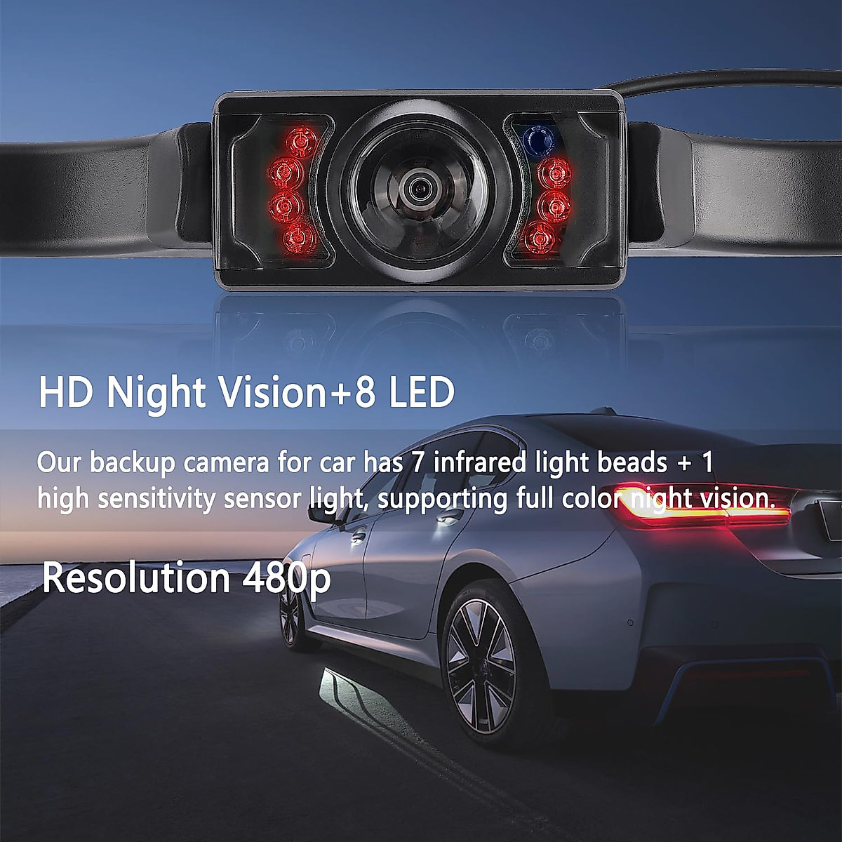 Backup Camera for Car with 8 LED - [HD Night Vision] [IP67 Waterproof] License Plate Camera for Safe Reverse - 170° Wide Angle Rear View Camera Fits Car Truck SUV