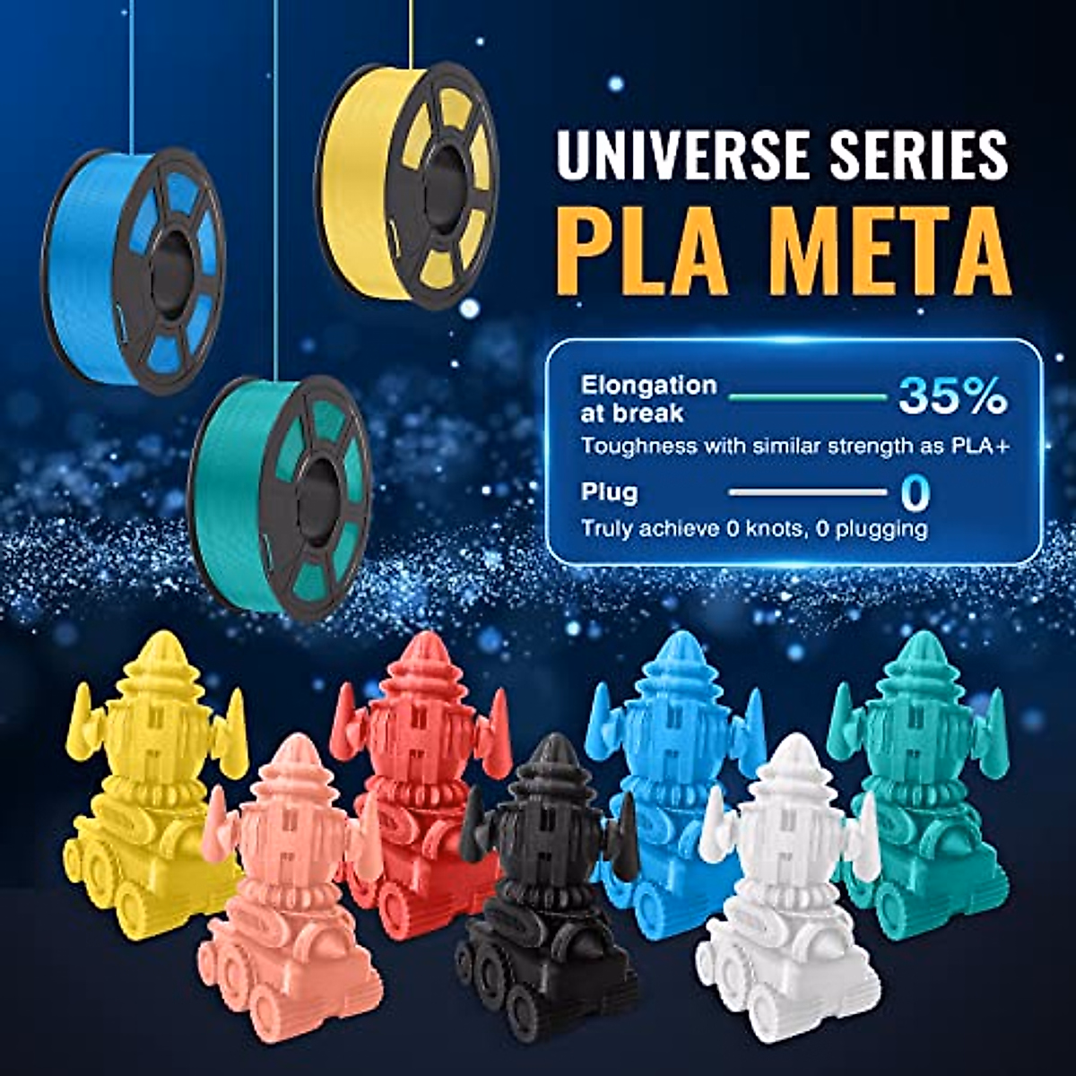 【PLA-Meta & PLA Plus】SUNLU 3D Printer Filament PLA-Meta 1.75mm, Dimensional Accuracy +/- 0.02 mm, 250G*8 Rolls, Black+White+Grey+Blue+Green+Red+Yellow+Pink & PLA+ 1KG, Black