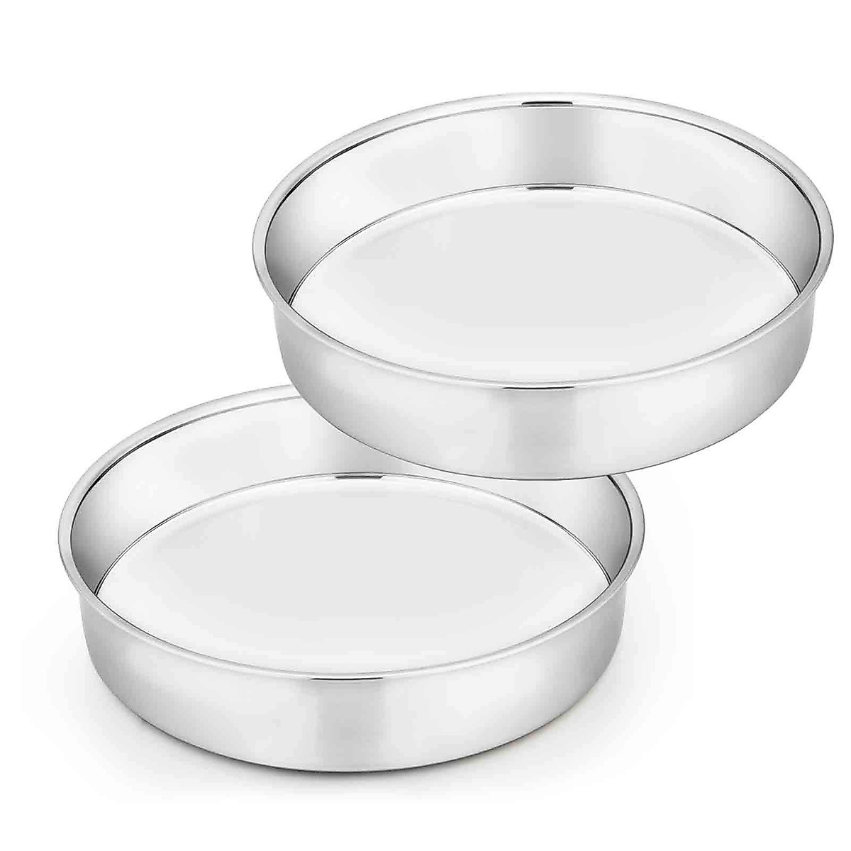 TeamFar Cake Pan Set of 2, 8 Inch Cake Pan Round Tier Cake Pan Set Stainless Steel, Healthy & Heavy Duty, Mirror Finish & Easy Clean, Dishwasher Safe