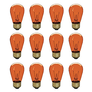 Incandescent S14 Edison Light Bulb, String Light Replacement, E26 Medium Base, 130V, Amber (12 Pack)