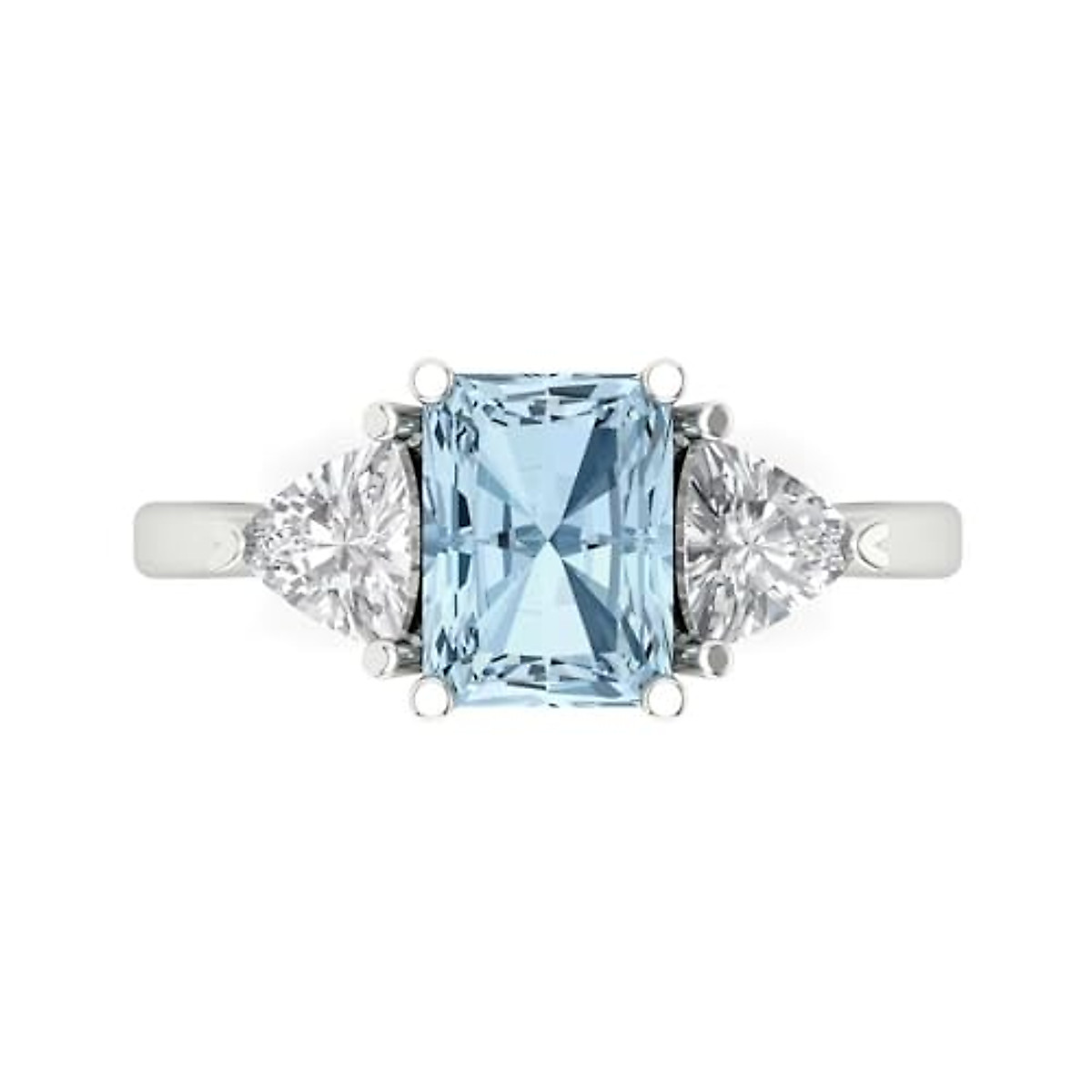 3.0ct Emerald cut 3 stone Solitaire Swiss blue Topaz Ideal Engagement Promise Anniversary Bridal Ring 18k White Gold 5.75