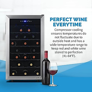 NewAir 20” Wine Refrigerator – 50 Bottle Wine Cooler, Single Zone Freestanding Wine Fridge in Stainless Steel, Wine Chiller with Adjustable Racks and Exterior Digital Thermostat for Kitchen and Bar