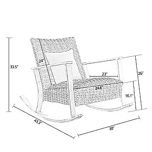 Ulax Furniture Outdoor Wicker Rocking Chair, All- Weather Outside Rattan Furniture, Club Rocker Chair with Armrest for Garden, Patio, Balcony and Backyard (Grey)
