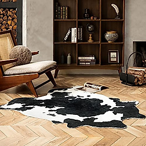 Ashler Cowhide Rug Cow Print Area Rug, Off White Cute Faux Cow Animal Mat, Non-Slip Backing, Machine Washable Rugs for Room Decor, Living Room and Bedroom, 4.6 x 5.2Ft