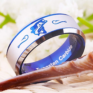 CLOUD DANCER FREE Custom Engraving Blue Tungsten Wedding Bands Bass Ring Fishing Ring Fish Hooks Ring Hunting Ring (9)