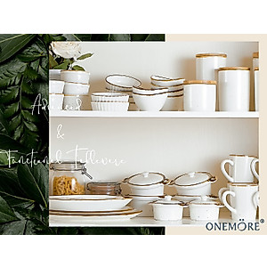 ONEMORE Ceramic Canisters Set for Kitchen Ceramic Storage Jars Countertop Sugar and Flour Storage Canisters With Bamboo Lids - Set of 3 Speckled Coffee Container Jars for Sugar, Tea, Cereal, Snack