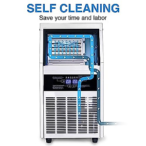 Zomagas Commercial Ice Maker Machine, 80-90LBS/24H Under Counter Ice Maker, Stainless Steel Freestanding Ice Machine with 28LBS Bin, Self-Cleaning, Scoop, Ideal for Home Bar Offices