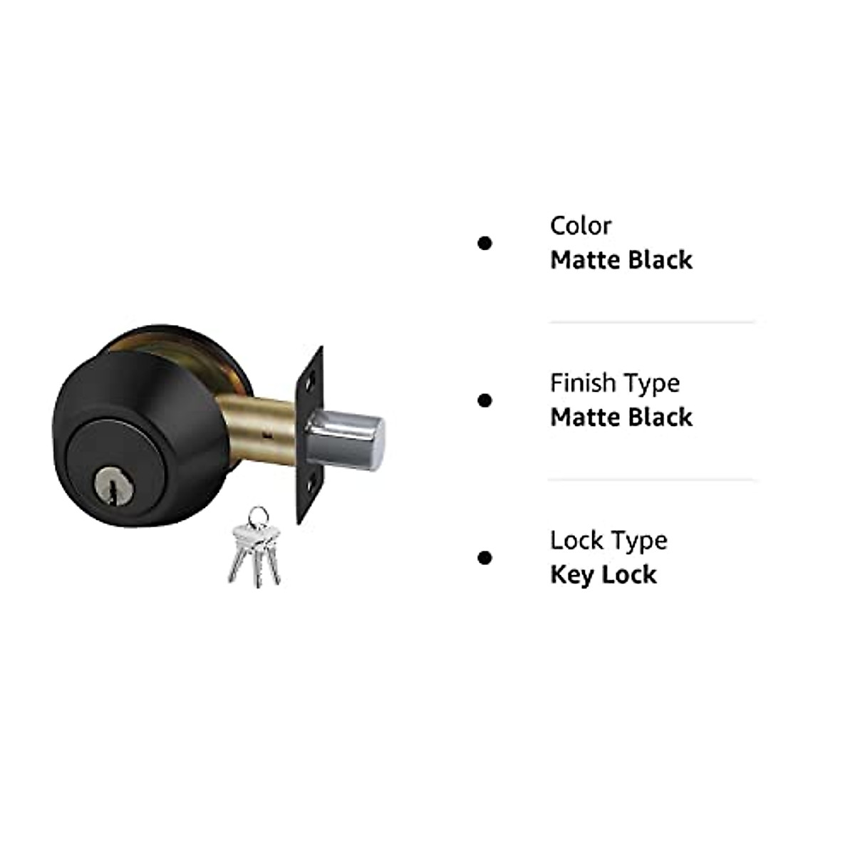 BESTTEN Single Cylinder Deadbolt, Dead Bolt for Front Door and Garage Door, Keyed One Side, Thumb Turn Inside, Matte Black Finish