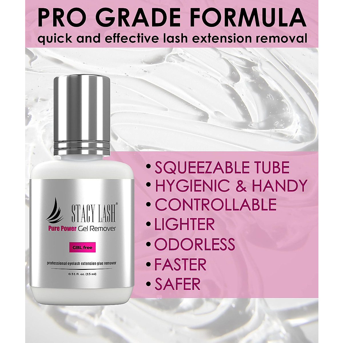 Eyelash Extension Remover by Stacy Lash (0.51 fl.oz / 15 ml) / Odorless Lash Remover for Lash Extensions / 60 Sec Dissolution Lash Glue Remover/Professional Lash Tech Supplies