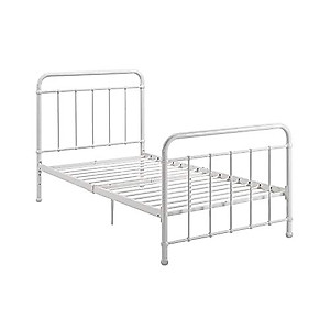 DHP Beaumont Iron Metal Platform Bed with Transitional Design Headboard and Footboard, Adustable Base Height for Underbed Storage, No Box Spring Needed, Queen, White