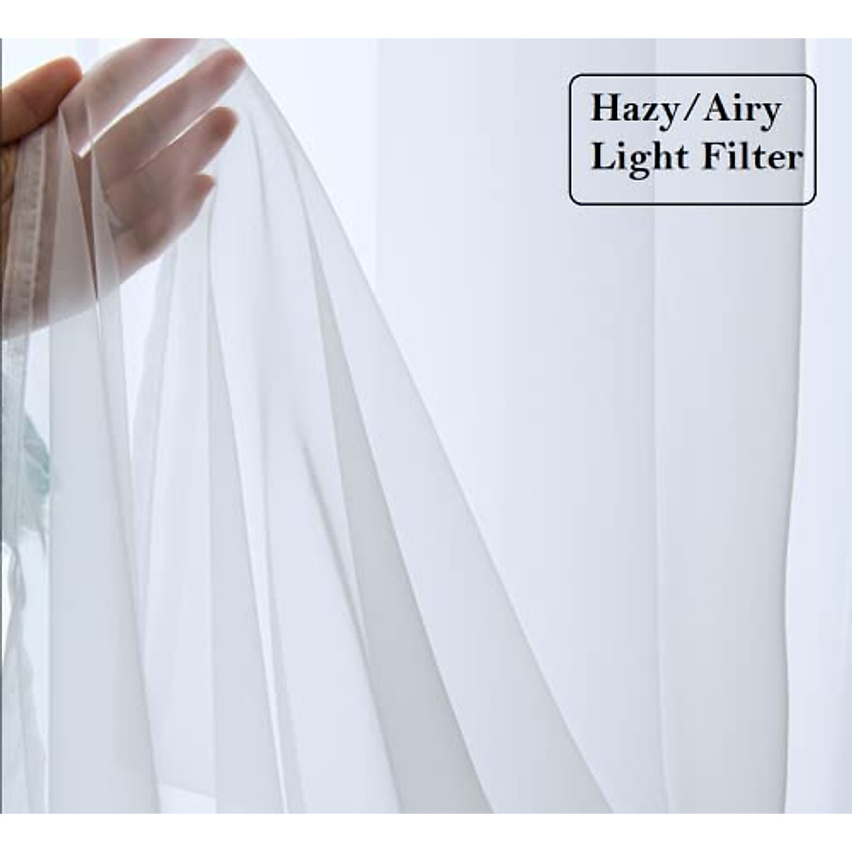 PI Sheer White Curtains 63 Inch Length Short Window Curtains Rod Pocket for Living Room/Bedroom 2 Panels (W52 X L63, Optical White)