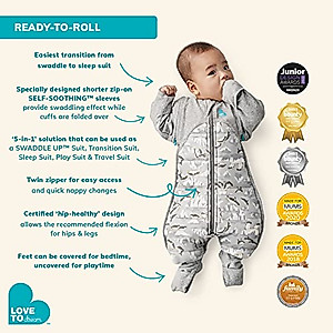 Love to Dream Swaddle UP Transition Suit, Gray, Medium, 13-19 lbs, Patented Zip-Off Wings and Unique Self-Soothing Sleeves, Safely Transition from Swaddled to Arms-Free Before Rolling Over