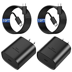 45W Type C Super Fast Charger for Samsung Galaxy S24 Ultra, 10FT Long USB C to C Charger Cable Cord Fast Charging Wall Charger Block for Samsung S24 Ultra/S24+/S24/S23 Ultra/S22 Ultra/S21, Tab S8+
