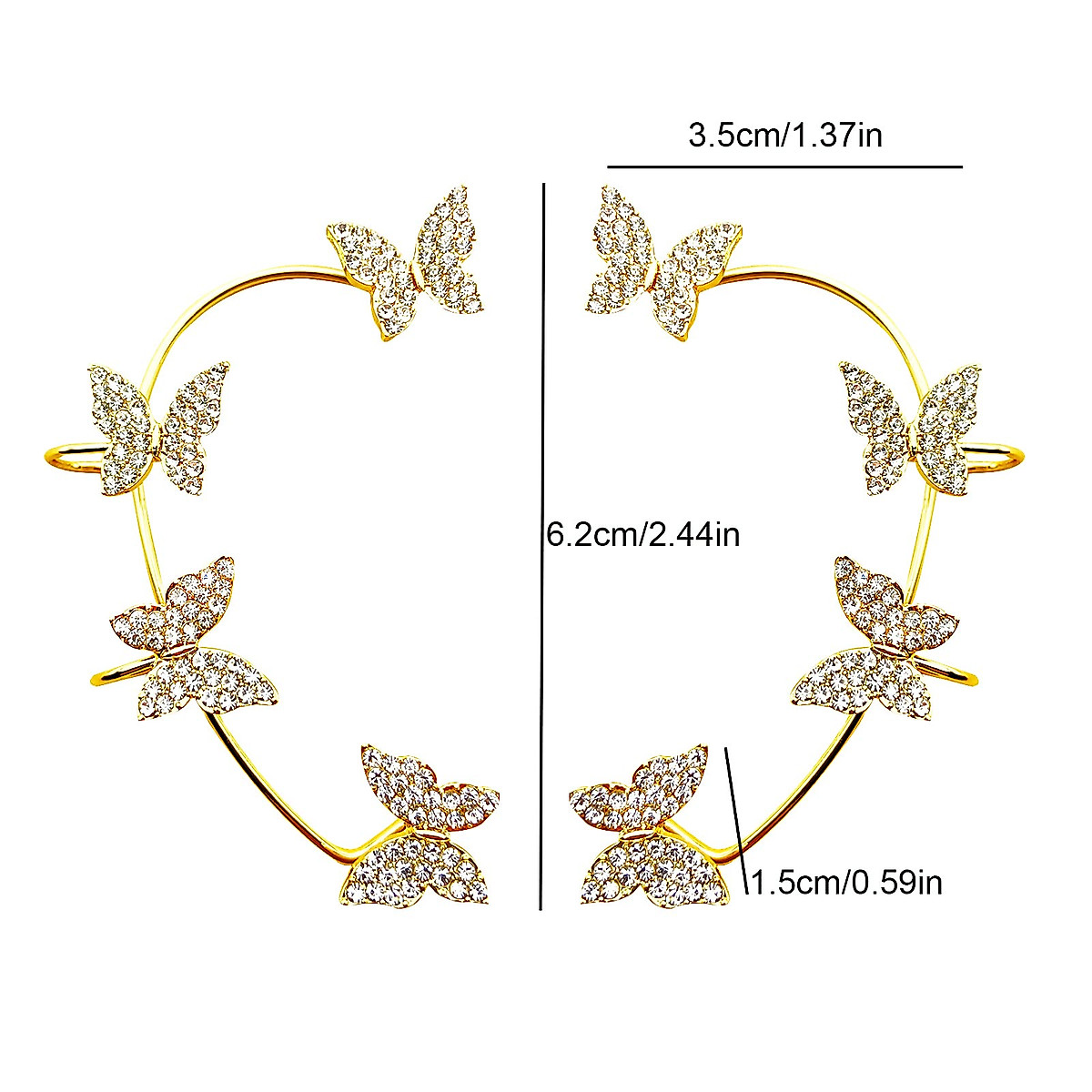 Taichell Shining Butterfly Ear Cuffs Zircon Butterfly Earrings for Women, Silver, Non-Piercing, Adjustable