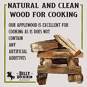 Applewood Cooking Wood for Wood Fire | Apple Firewood Logs | Fruity Flavors, Includes Apple Chips and Fatwood Firestarter Sticks | by Billy Buckskin Co.