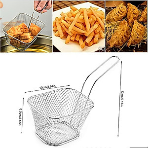 6 Pcs Mini Square Fry Basket Stainless Steel French Fries Holder Deep Fryer Baskets with Handles, Table Serving Frying Chips Baskets, French Fry Holder for Kitchen Party Barbecue, Silver